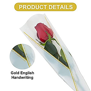 BEISHIDA 100 PCS Single Rose Sleeve Single Flower Wrapping Bags Single Rose Packaging Cellophane Flower Sleeves for Florist Bouquet Supplies Mother's Day Valentine's Day (White and Gold Edge)