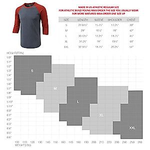 KNQR Mens Casual Basic Soft Tagless 3/4 Sleeve Active Sports Running Hiking Baseball Tee Shirts Black/Flame Red M