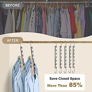 Cycleacc Magic Space Saving Hangers, Retractable Closet Hangers with 9 Holes, Multi Hangers Space Saving, Space Saving Hanger for Clothes, Closet Organizers Storage, Dorm Room Essentials (5 Pack)