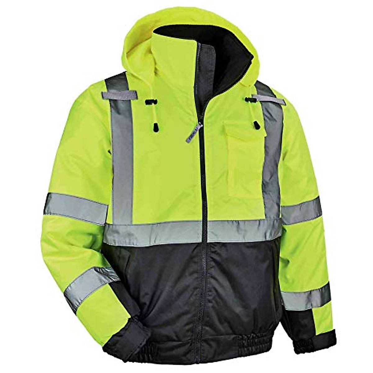 Ergodyne Unisex Adult Hi Vis Safety GloWear 8377 Type R Class 3 Lime Quilted Bomber Jacket, Medium, Lime, Medium US