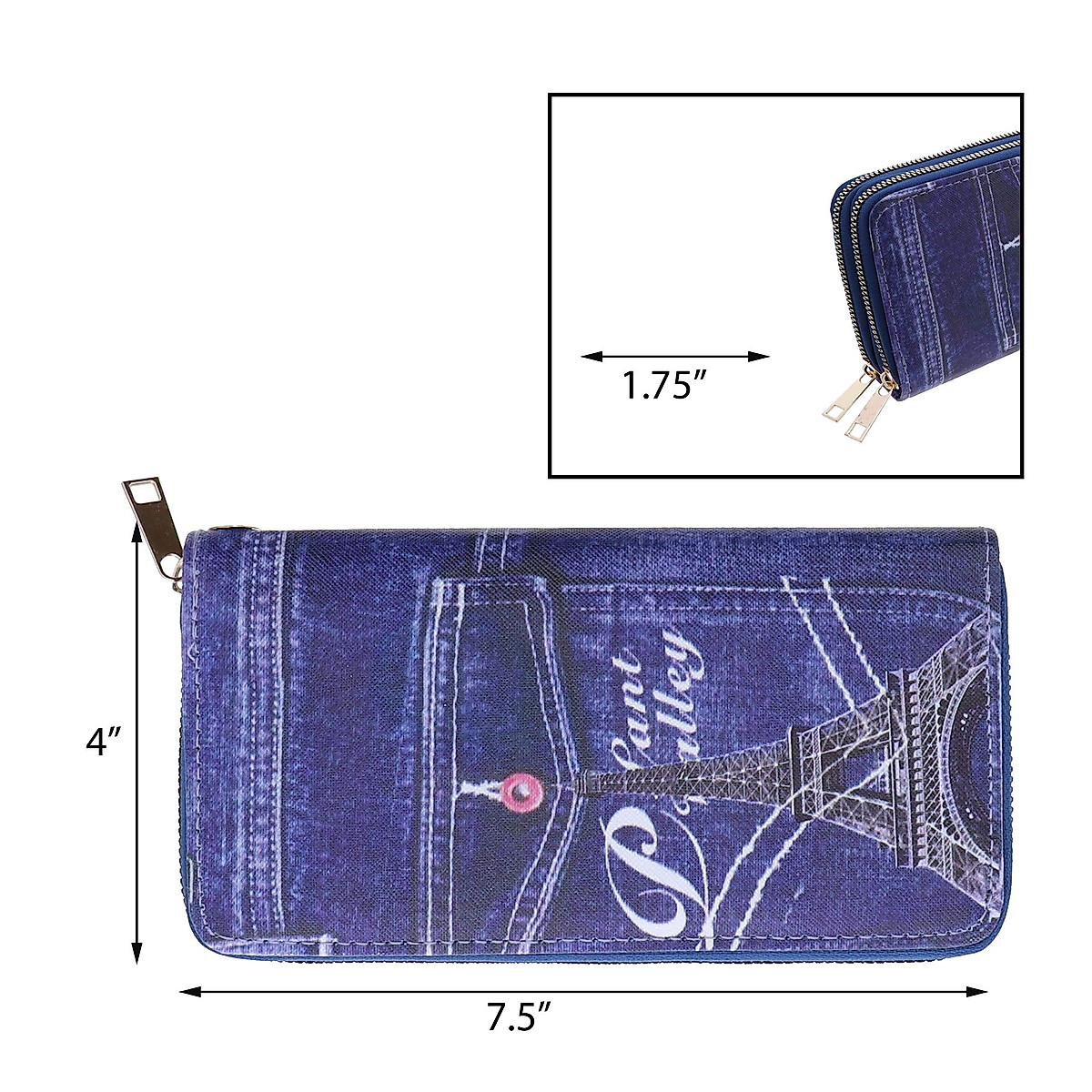 Matte Blue Paris Wallet - Double Zipper