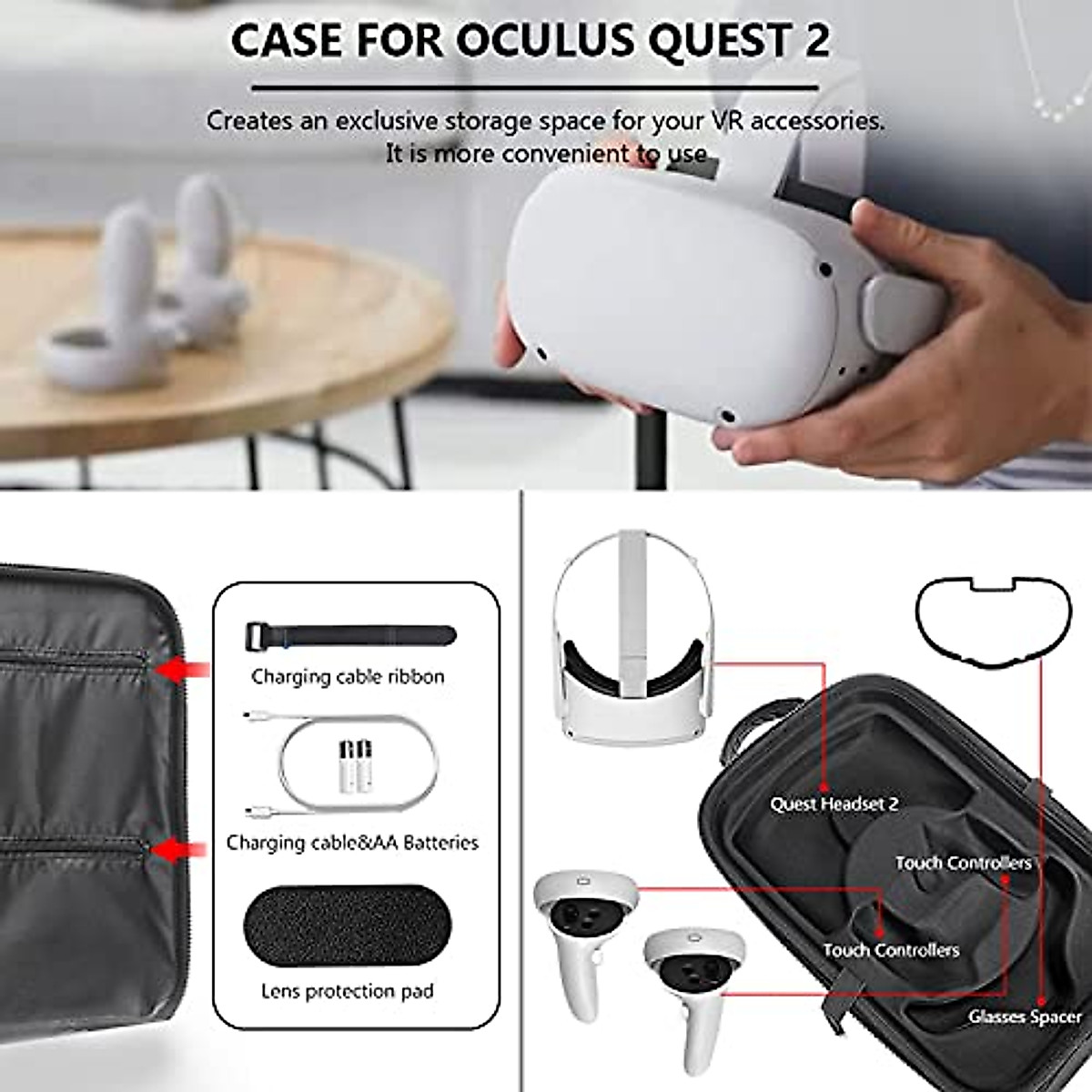 KXL Hard Carrying Cover Protective Pouch Box Case Bag for -Oculus Quest 2 VR Glass