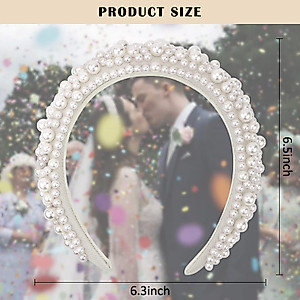 Hapdoo White Pearl Headbands for Women Girls, Cute Puffy Padded Headband with Faux Pearl for Wedding Bride Fashion, Wide Thick Beaded Bling Hairbands Hair Hoop Accessories for Birthday