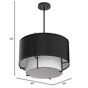 Saint Mossi 4-Lights Modern Fabric Chandelier for Dining Room, Black Farmhouse Chandelier Light Fixture Merged with Drum Style,Black Pendant Light Fixtures,H12 x D20,Down Rod Adjustable
