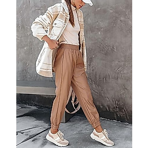 Dokotoo Leather Pants Trendy Elastic Womens Fashion pants High Waisted Cargo Pants Women 2023 Fall Winter Casual Joggers for Women Women's Pants Hiking Tactical Trousers Baggy Clothing Pants Pocket