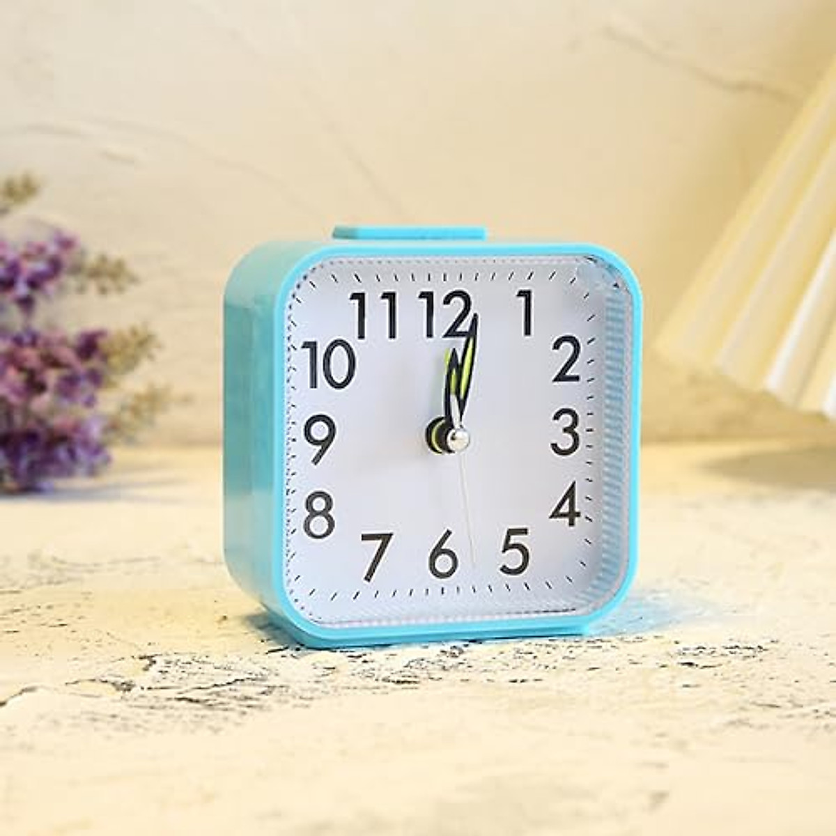 Libcflcc Compact Alarm Clock Non Ticking Battery Powered Silent Bedside Night Light Easy to Read Loud Enough Travel for Heavy Sleepers Kids Elderly Blue