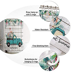 Shower Curtain, Turtle Leaf Tropical Truck Flamingo Washable Shower Curtain with Hooks Bath Decor Fabric Shower Curtains for Bathroom, Hotel, Stalls, Bathtubs, 60x72 in