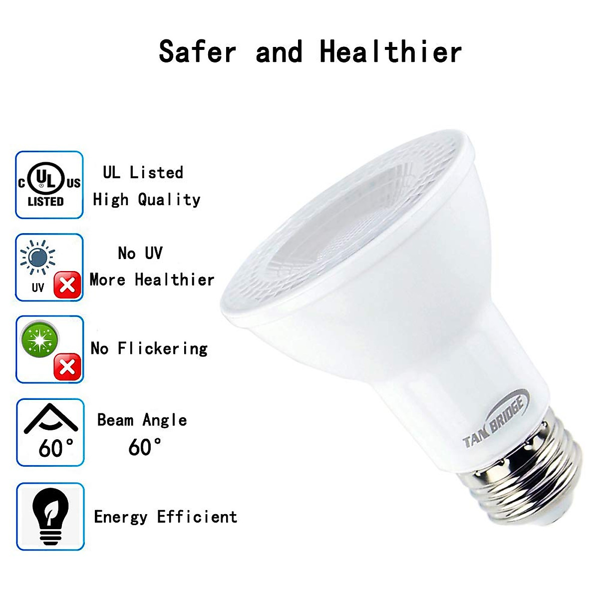 Hanway Recessed Daylight LED Light Bulbs Dimmable Energy Efficient 5000K Par Lamps with 9W(90Watts) E26 Base Indoor Outdoor Par20 Flood Lights Bulbs White Light 6 Pack