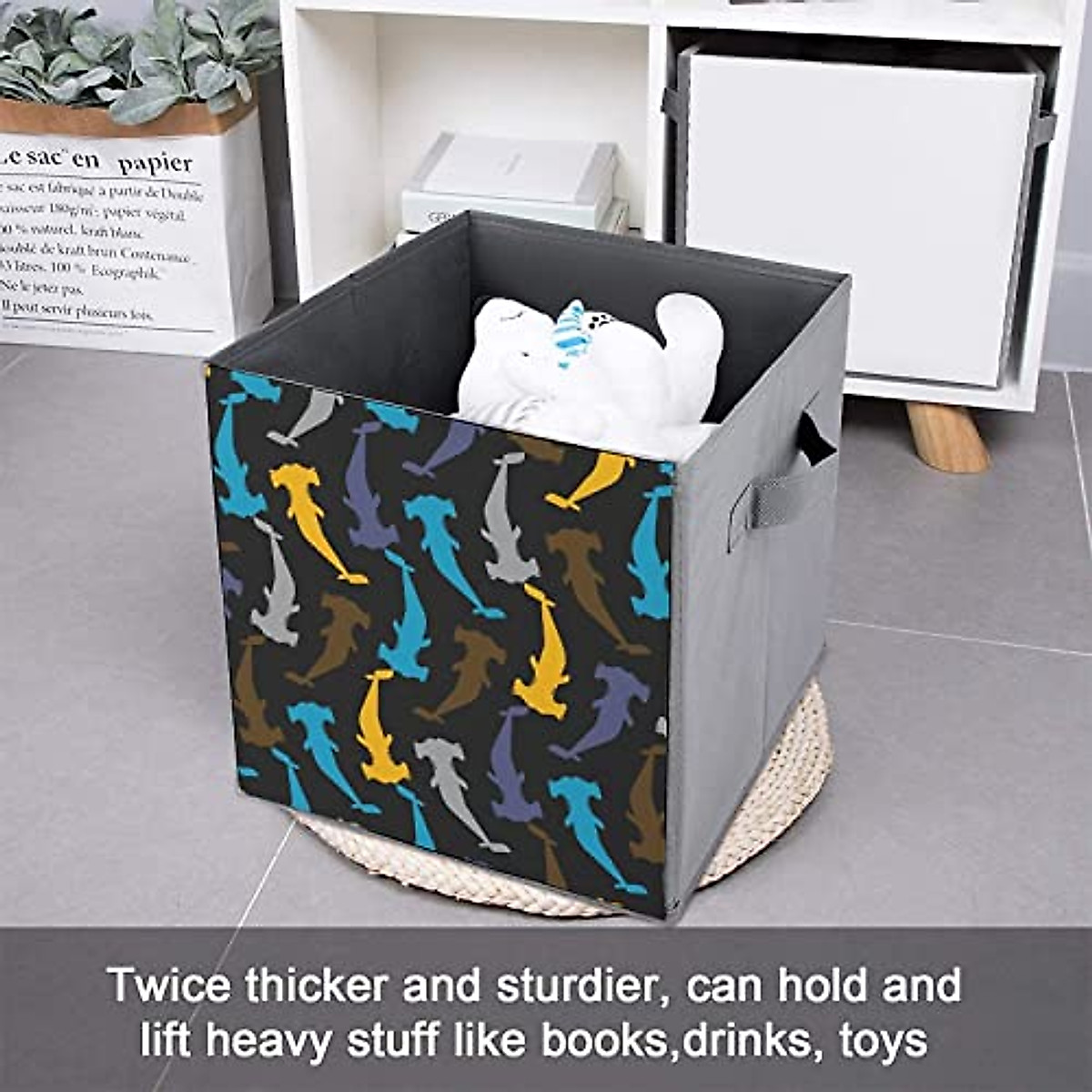 Hammerhead Sharks Canvas Collapsible Storage Bins Cube Organizer Baskets with Handles for Home Office Car