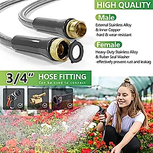 Short Stainless Steel Garden Hose 10 Ft – Lightweight Flexible Metal Garden Hose - Thorn Proof Steel Metal Water Hose with Solid Fittings for Garden, Outdoor Use (10ft)