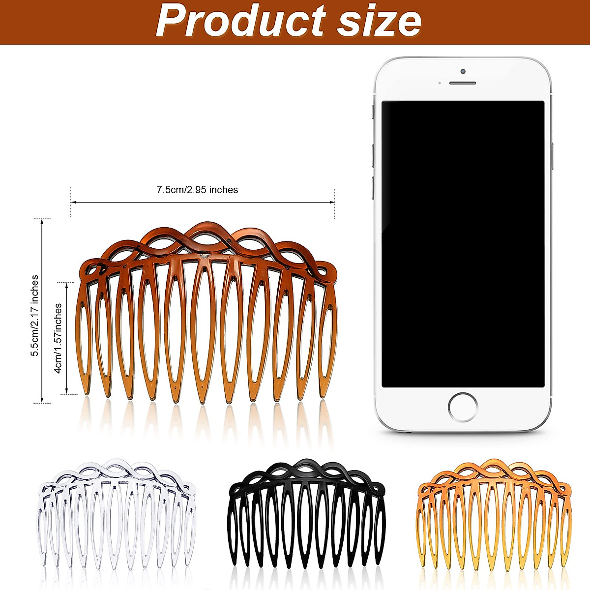 WILLBOND 16 Pieces Women Hair Comb Accessories French Hair Side Combs Plastic Twist Decorative Comb Clips for Women Bridal Wedding Veil Teeth(Black, Transparent, Light Coffee, Dark Coffee)