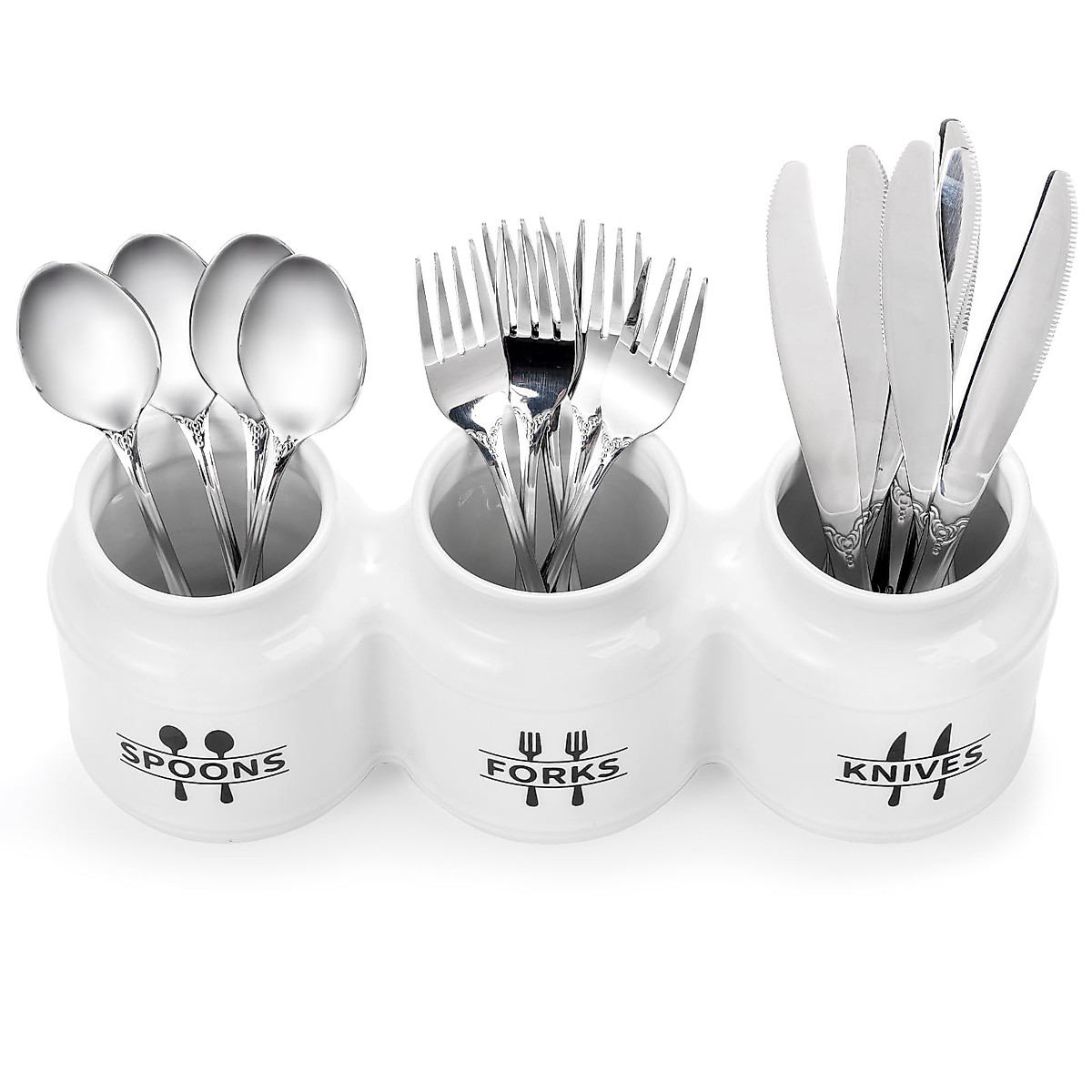 Fasmov Silverware Caddy, Ceramic Flatware Caddy Utensil Countertop Organizer, Silverware Organizer Utensil Holder Flatware Caddy Cutlery Storage Organizer for Kitchen Table, Cabinet or Pantry