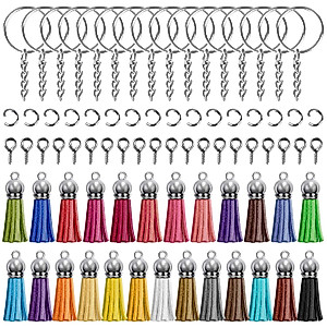 Keychain Tassles, Cridoz 200pcs Bulk Keychain Rings Set Includes 50pcs Tassels for Crafts, 50pcs Key Chain Rings, 50pcs Jump Ring and 50pcs Screw Eye Pins for Acrylic Keychain Blanks