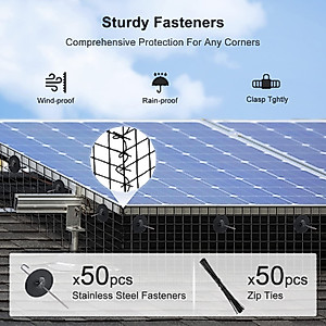 ZeroPone 6inch x 50ft Solar Panel Bird Guard,Critter Guard for Solar Panels w/ 50pcs Stainless Steel Fasteners,Removable PVC Coated Guard Wire for Squirrel,Bird,Critters Proofing