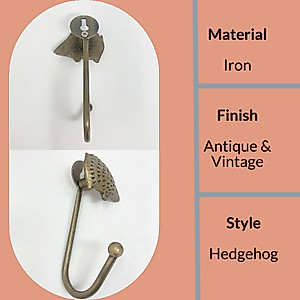Knobs By Blossom Vintage Antique Brass Iron Wall Hooks Tie Backs Bronze Handmade Metal Animal Hook (20. Hedgehog), TFVSAH