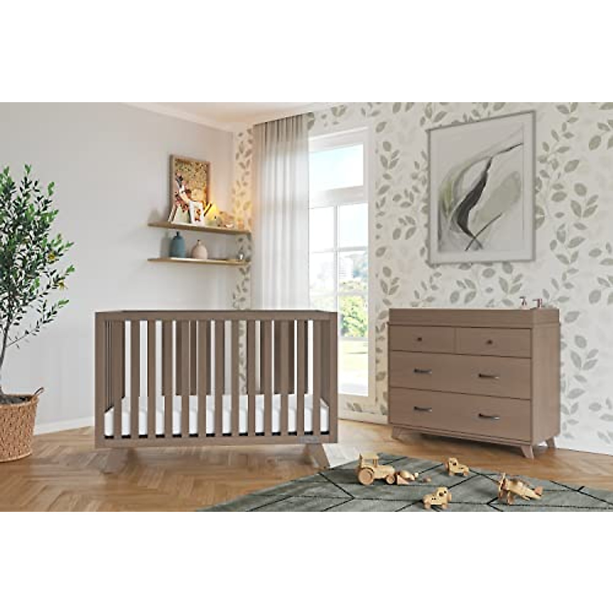 Child Craft SOHO 3 Drawer Mid-Century Modern Dresser with Changing Topper, Anti-Tip Kit, Extra-Large Storage for Baby Nursery, Kid’s Room (Dusty Heather)