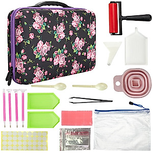 VoiceFly EVA 60 Slots Diamond Painting Accessories Diamond Painting Storage Case Embroidery, 5D Diamond Painting Tools DIY Kits, Beads Sewing Pills Shockproof Container, Black Flower