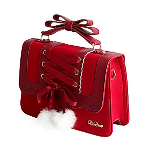 Cutemoria Women's Lolita Handbag Messenger Bag Japanese Cute Bowknot Ribbon Crossbody Bag Purse Vintage PU Leather Shoulder bag (Red)