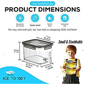 Small Drink Dispenser With Spigots, 84 Oz Plastic Fridge Beverage Dispensers Jug, 0.66 1/2 Gallon 2.5L Ice Tea Milk Lemonade Container, Half Gallon Water Pitcher for Refrigerator (black)