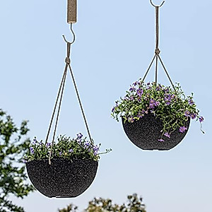 LA Jolie Muse Hanging Planters for Outdoor Plants - 10 Inch Indoor Flower Pots with Drainage, Plants Pots, Speckled-Black, Set of 2