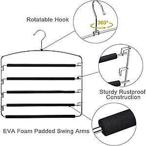 Homa Jia Pants Hangers Space Saver 3 Pack and 4 Heavy Duty Clips, Space Saving Multi Bar Metal Pant Hangers, Stable with Non-Slip Padding, Perfect for Hang Jeans Trousers Ties Scarf Belt Etc