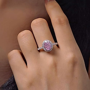 Michooyel 2.0ct Oval Cut Pink Diamond Engagement Ring Sterling Silver Cubic Zirconia Halo Women's Ring Promise Ring