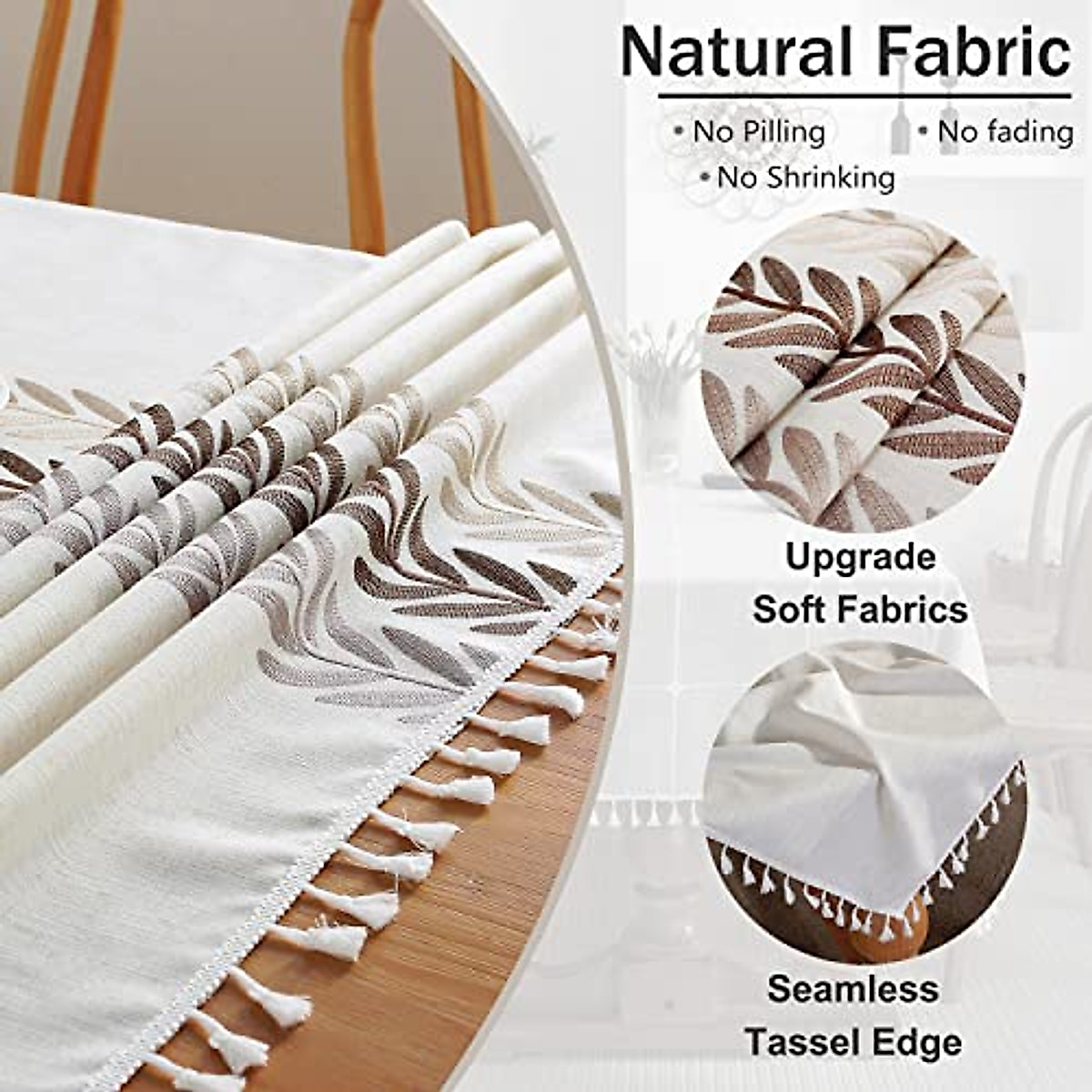 JIALE Table Cloth Rectangle Table, Heavy Duty Cotton Linen Waterproof Tablecloths Farmhouse Tablecloth, Soft and Wrinkle Free Table Cover with Tassels, 55''x 86'', 6-8 Seats