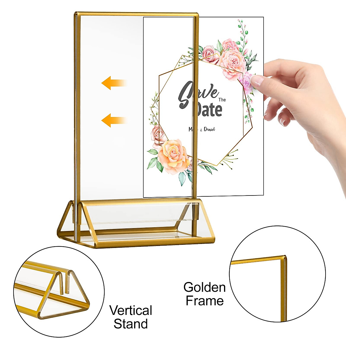 6 Pack Acrylic Wedding Table Numbers Holder, Gold Frames Sign Holders 5x7, Vertical Display Stand for Table Menu Holders, Double Sided Photo Picture Frame for Party Wedding Table Decorations