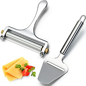 Mudder 2 Pieces Cheese Cutter,Adjustable Thickness Stainless Steel Wire Cheese Slicer with Cheese Plane Tool for Soft, Semi-Hard, Hard Cheeses Kitchen Cooking Tool for Kitchen Cooking