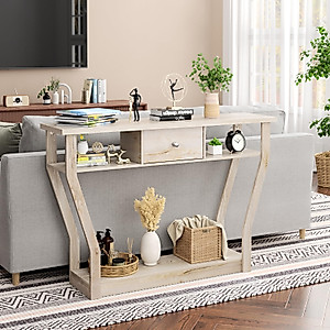 KOTEK 47'' Console Table with Storage Drawer and Shelves, Narrow Sofa Table, Accent Foyer Table, Entryway Table for Hallway, Living Room, Easy Assembly (Grey)