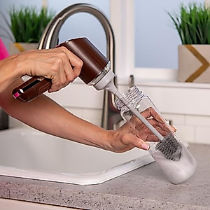 Horsepower Scrubber EZ Reach Silicone Bottle Brush Cleaner Attachment, AS-SEEN-ON-TV, Spins, 350 RPM, Reaches Deep to Clean 40 oz Tumblers, Bottles, Cups, Baby Bottles, & More, Extra-Long Handle