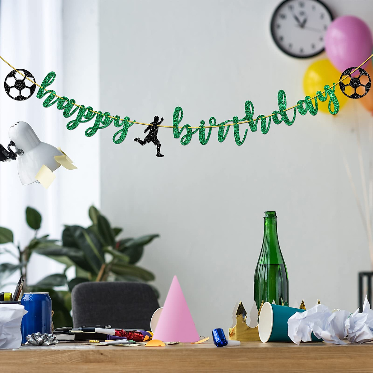 Felezon Soccer Happy Birthday Banner - Sports Theme Birthday Bunting Banner for Kids Boys Men Birthday Party Decoration - Soccer Birthday Party Supplies Photo Booth Props