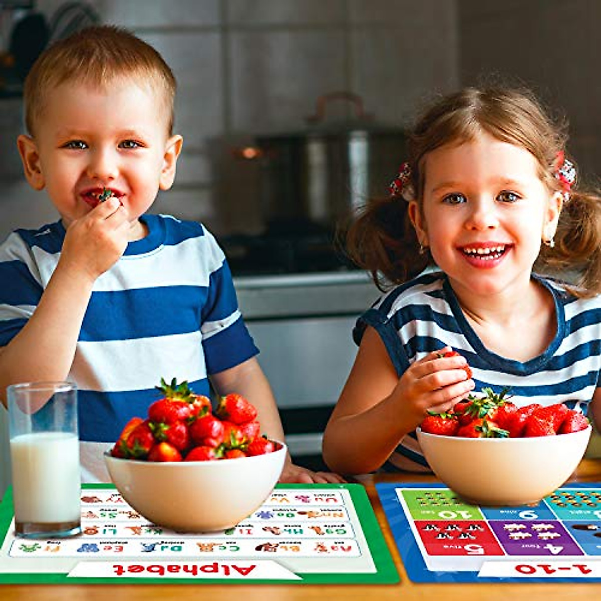 Simply Magic 5 Placemats for Kids - Kids Placemats Non Slip, Washable Reusable Toddler Placemats, Educational Placemats: Alphabet ABC, Shapes, Colors, Numbers, Solar System, Plastic Placemats for Kids