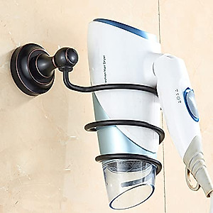 BigBig Home Wall Mounted Hair Dryer Holder for Bathroom, Bath Organizer Hair Blow Dryer of Brass with Oil Rubbed Bronze with Construction of Round