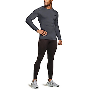 TSLA Men's Thermal Long Sleeve Compression Shirts, Athletic Base Layer Top, Winter Gear Running T-Shirt, Heat Core 2pack Black/Charcoal, Medium