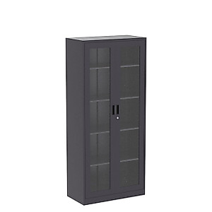 LISSIMO Tall Bookcase Storage Cabinet with Tempered Glass Door,Metal Display Cabinet with 4 Adjustable Shelves,5-Tier Curio Cabinet Liquor Cabinet for Home,Study,Living Room and Office (Black)