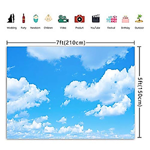 GYA 7x5ft Blue Sky White Clouds Photo Background Sunshine Sky Clouds Theme Photography Backdrop Photo Booth Wedding Party Decor Background Studio Props Vinyl