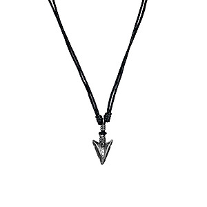 BlueRica Arrowhead on Adjustable Black Cord Necklace (Old Silver Finish)