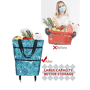 Folding Shopping Cart with Wheels Fashionable and Practical Shopping Carts, Grocery Cart on Wheels Used for Picnic Trips to Buy Vegetables(Orchid)