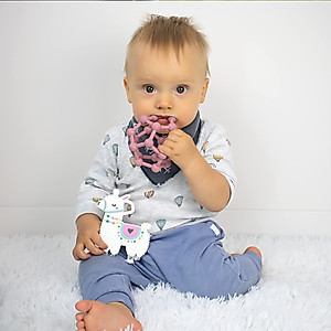 Bambiya Baby Teethers - Food-Grade Silicone Baby Toy for Teething - Infant Toys for Babies Aged 0-12 Months - Llama Baby Stuff with Pacifier, Llama Teething Toy, Geometric Teether Ball Set - 3-Pack