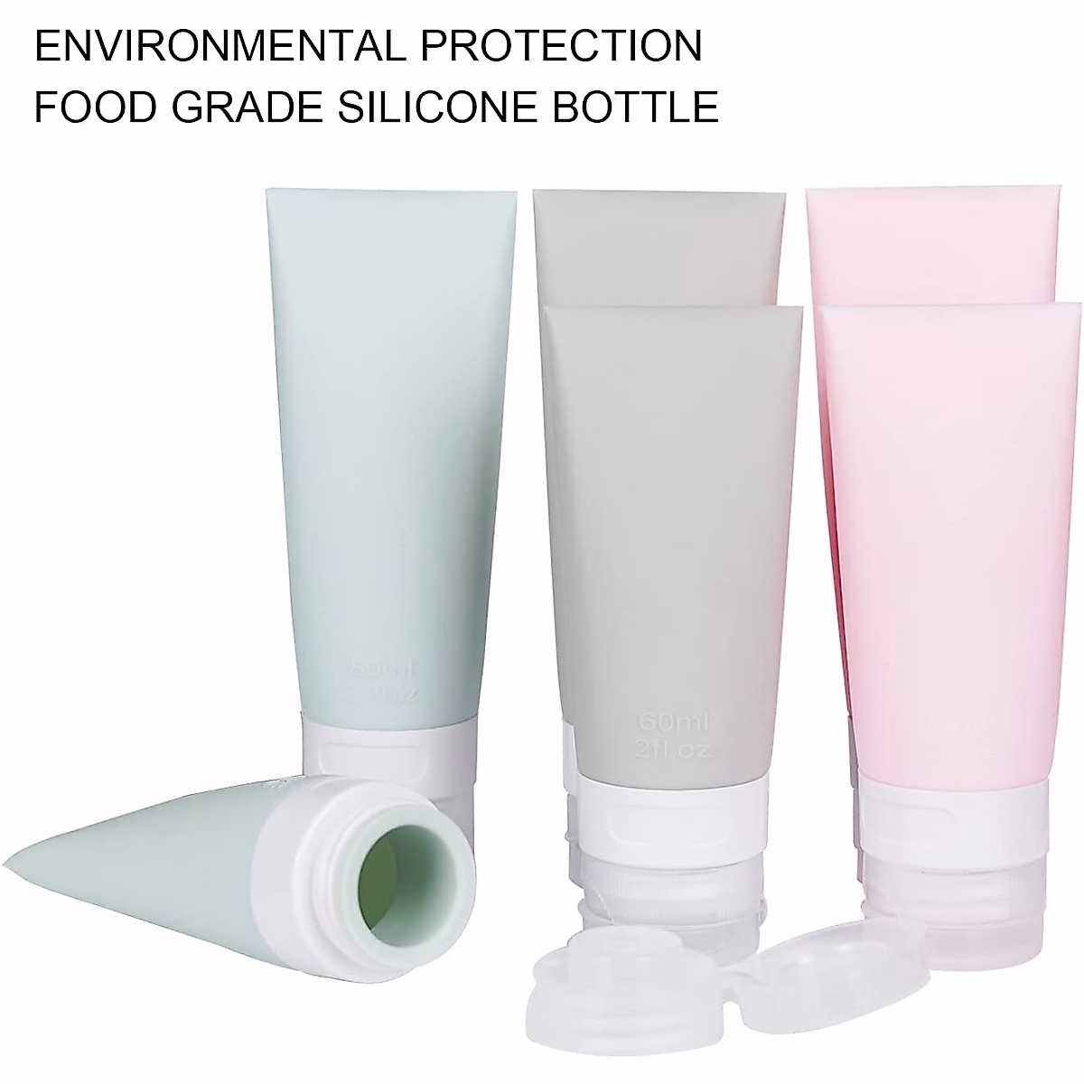 LARPIPAO TSA Certified Portable Soft Silicone Travel bottles Set - 6 Pack Leakproof Silicone Travel Bottles,Cosmetic Toiletry Containers(Label stickers)