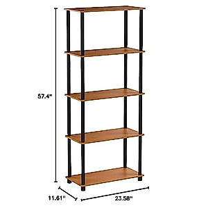 Furinno Turn-N-Tube 5-Tier Multipurpose Shelf / Display Rack / Storage Shelf / Bookshelf, Round Tubes, Light Cherry/Black