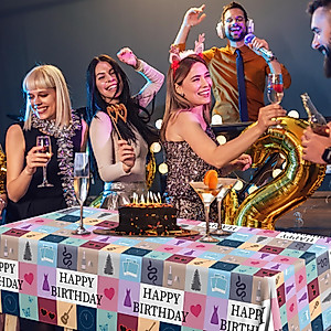 ASSEMBLY Happy Birthday Tablecloth,3pcs Plastic Birthday Table Covers Decoration for Music Fan Theme Party Supplies