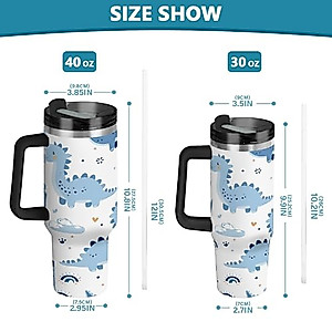 FRCSDIY Cartoon Dinosaur Insulated Tumbler with Handle and Straw Lid,40oz Leakproof Stainless Steel Cup BPA-Free Water Bottle