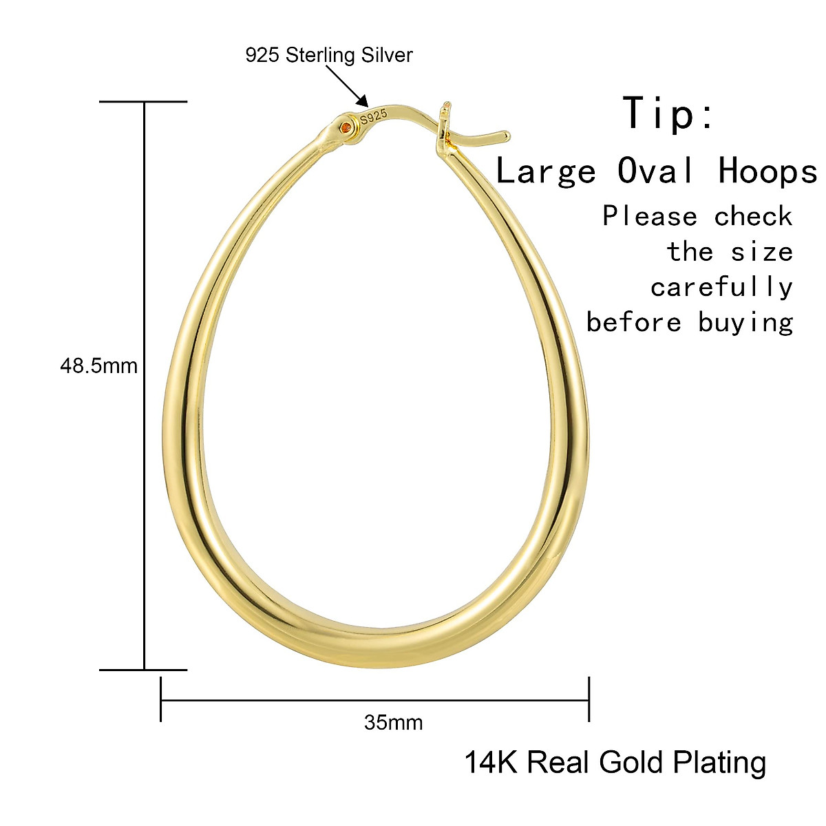 KISSPAT 14K Gold Oval Hoop Earrings for Women Hypoallergenic Sterling Silver Post Drop Dangle Oval Hoop Earrings