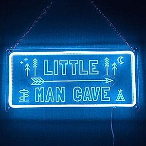 SYLHOME Little Man Cave LED Neon Light Sign Little Boy Nursery Room Wall Art Baby Toddler Kids Bedroom Living Room Hanging Decor Birthday Christmas Gifts 15.8"X7.5" USB Ice Blue