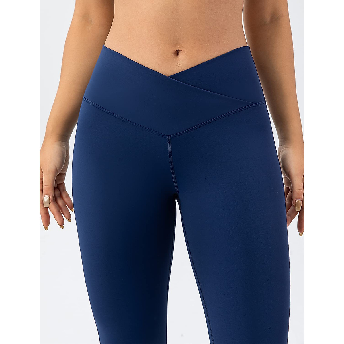 Ukaste Women's Casual Bootleg Yoga Pants Flare V Crossover Waisted Workout Leggings (Dark Blue, M)