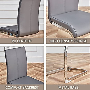 67" Rectangular Glass Dining Table Set for 6, Modern Rectangle Dining Table & Chair Sets for Kitchen Room, 67 inch Tempered Glass Table Top and PU Leather Dining Chairs with Silver Plating Legs, Grey