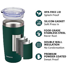 SUNWILL Travel Coffee Tumbler 20 oz, Insulated Mug with Lid, Stainless Steel Cup for Outdoor, Powder Coated Dark Green
