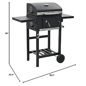 VRAXO Charcoal-Fueled BBQ Grill with Bottom Shelf Black,Outdoor Grills-37.84lbs